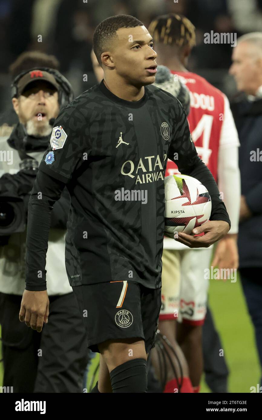 Kylian Mbappe of PSG keeps the matchball for scoring 3 goals following ...