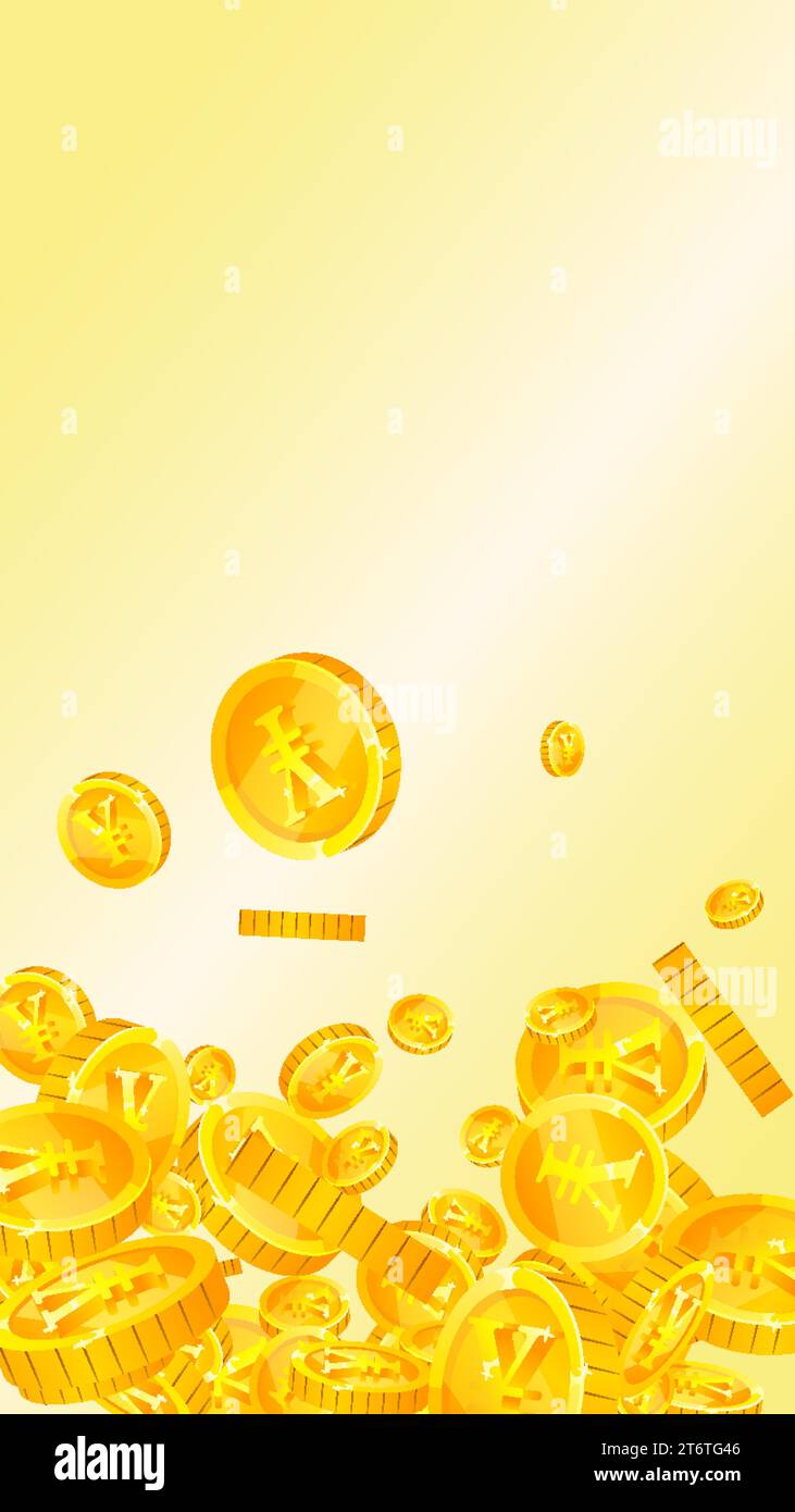Chinese yuan coins falling. Scattered gold CNY coins. China money ...