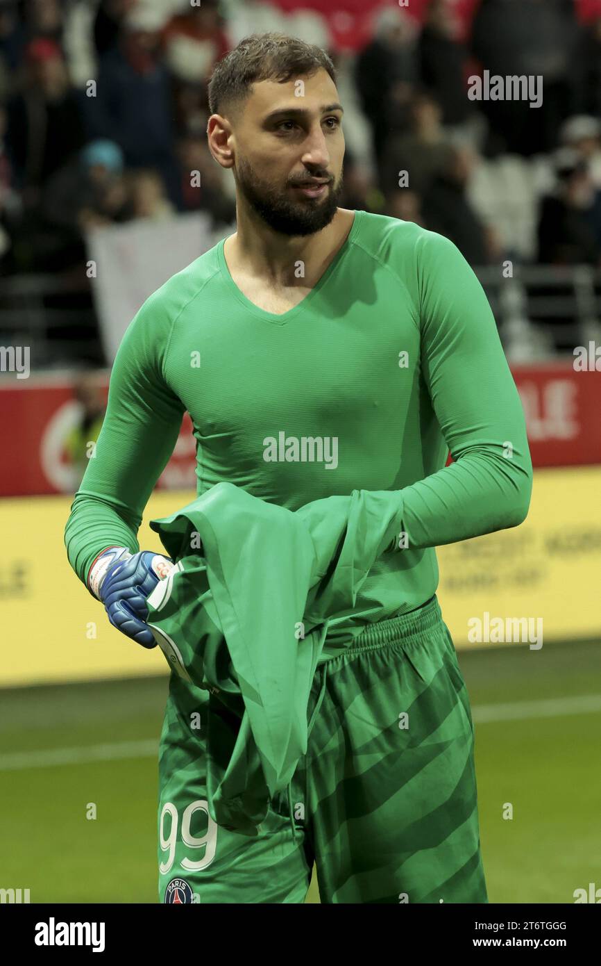 PSG goalkeeper Gianluigi Donnarumma salutes the supporters following ...