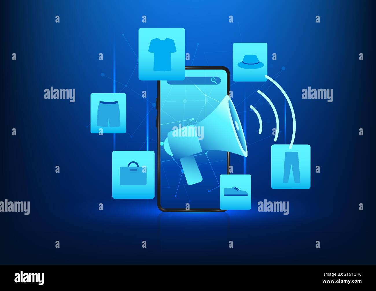 E-commerce business technology A smartphone with a megaphone and ...