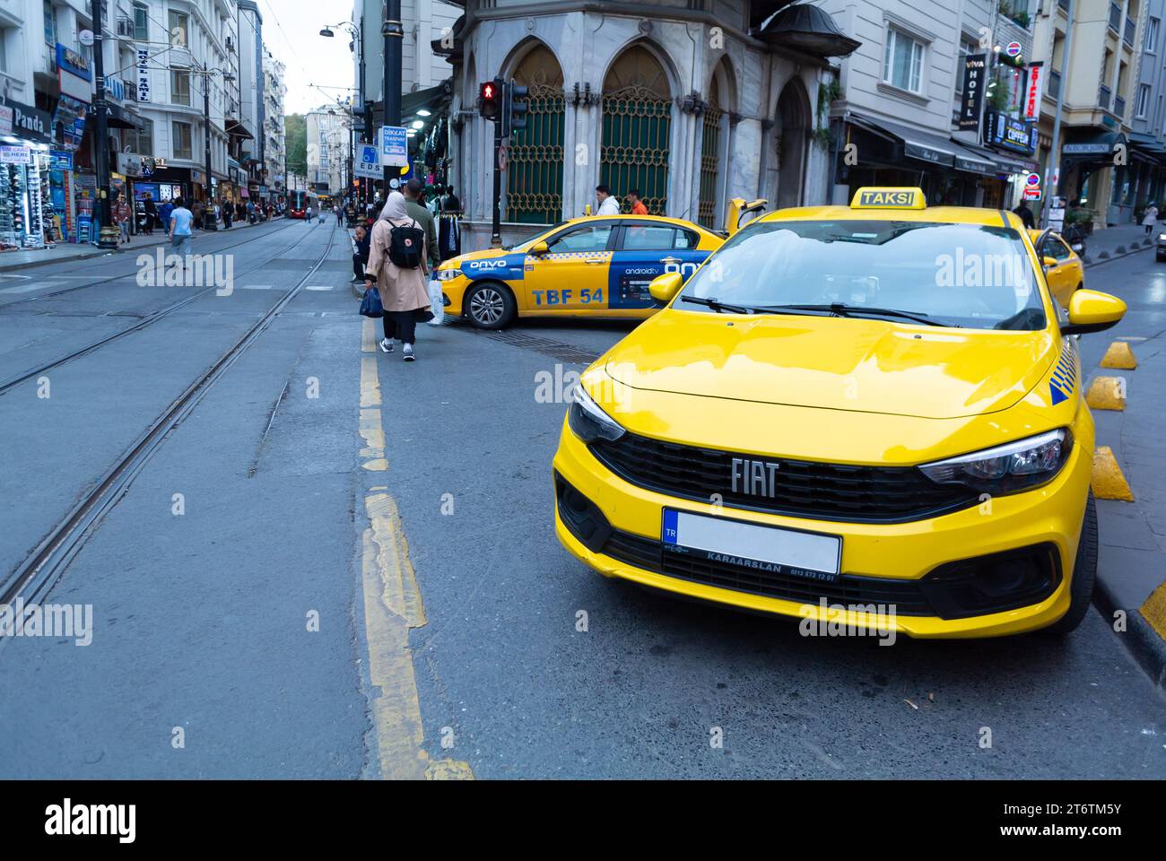 Istanbul, Turkey, Yellow taxi in the street of Istanbul, Editorial only ...