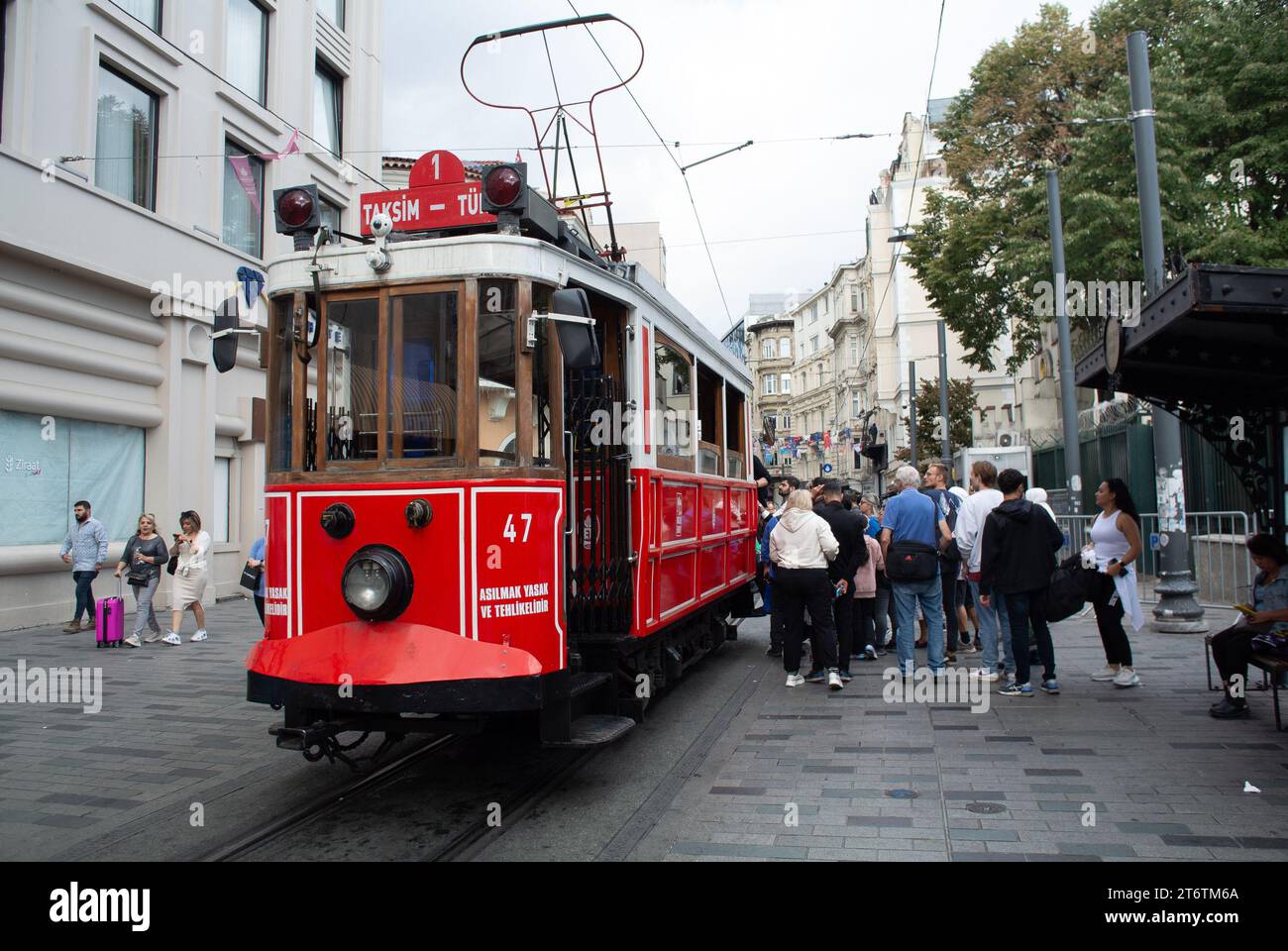 Istanbul, Turkey,A classic red tram in İstiklal Avenue or Independence ...