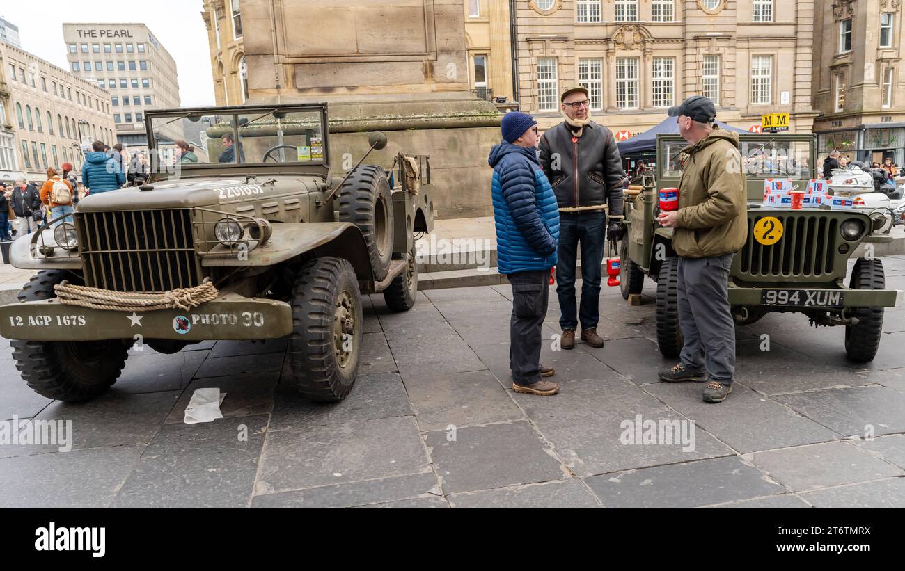 Vintage classic WW2 war service vehicles on display in the city centre ...