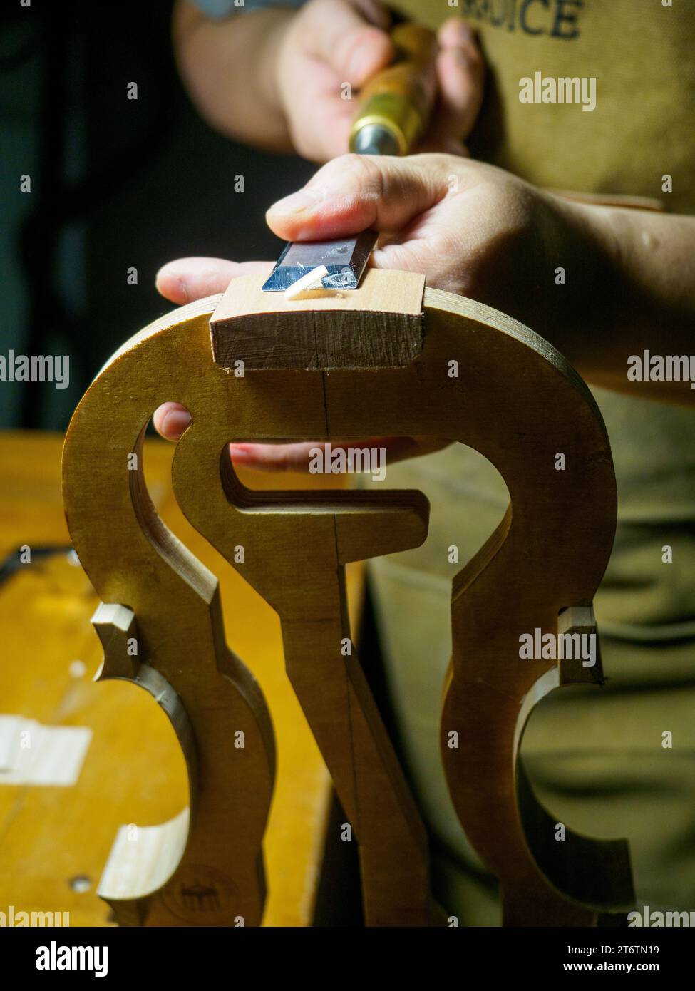 luthier violin maker luthier working with violin mould on top block ...