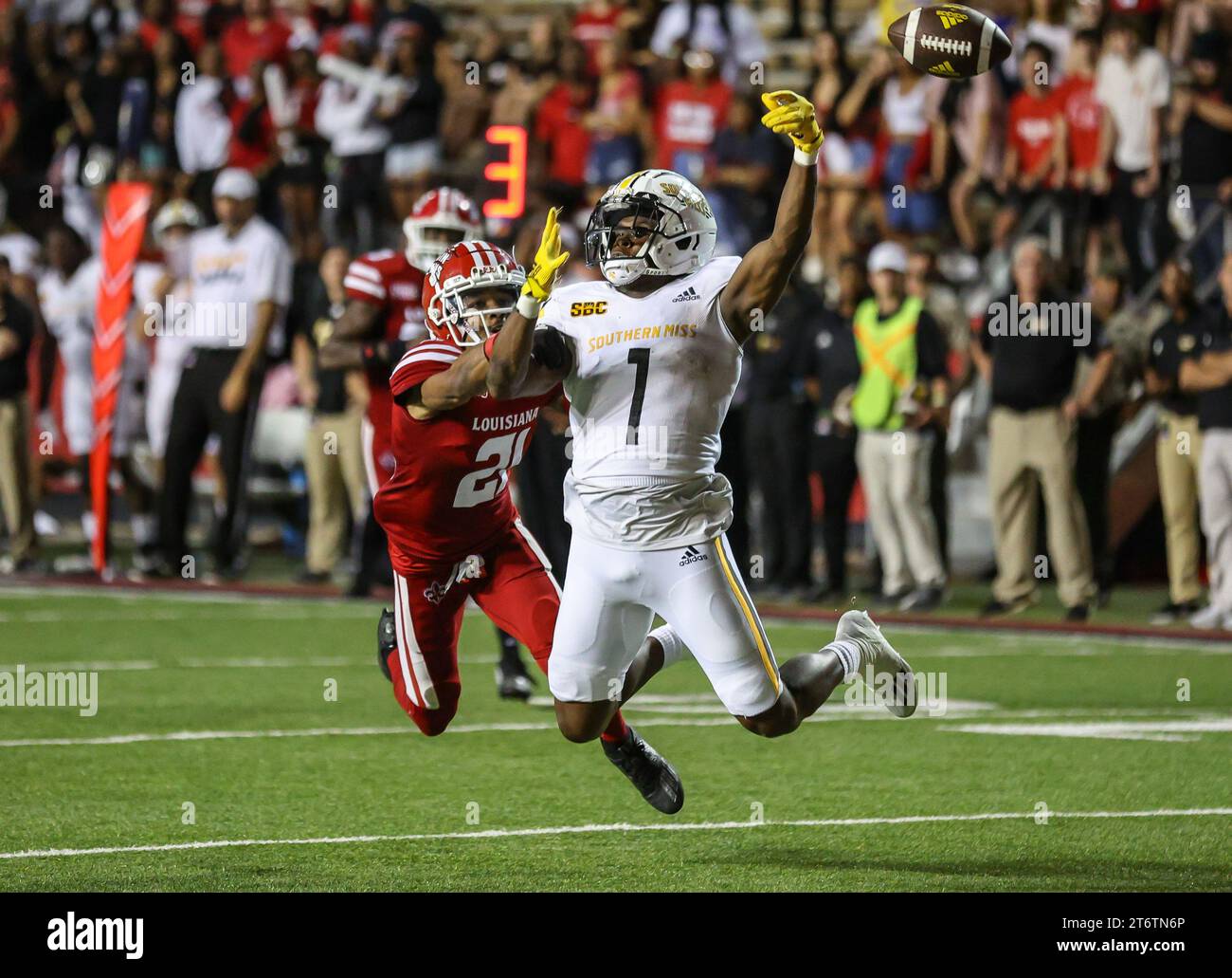 November 9, 2023: The ball sails past Southern Miss' Jakarius Caston (1 ...