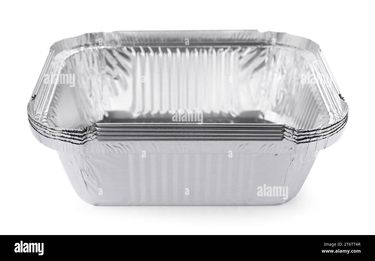 Stacked aluminum foil containers isolated on white Stock Photo - Alamy