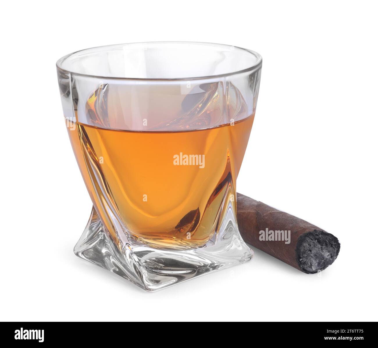 Glass of whiskey and burnt cigar isolated on white Stock Photo - Alamy