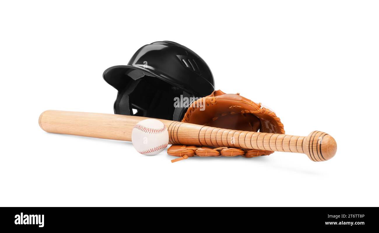 Baseball bat, ball, batting helmet and glove isolated on white Stock ...