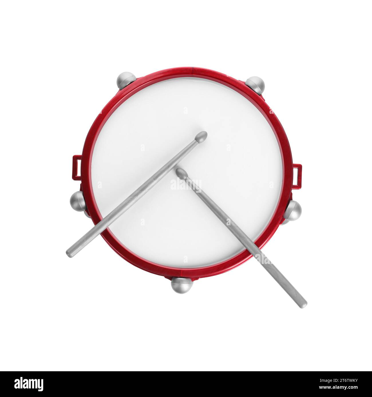 Drum with sticks isolated on white, top view Stock Photo - Alamy