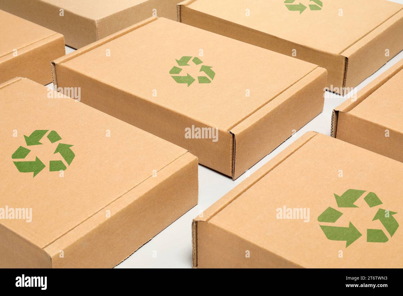 Cardboard boxes with recycle sign stamps on white background Stock ...