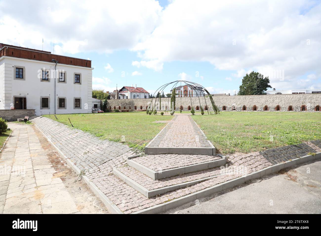 RIVNE, UKRAINE - SEPTEMBER 16, 2023 View to the historic castle ...