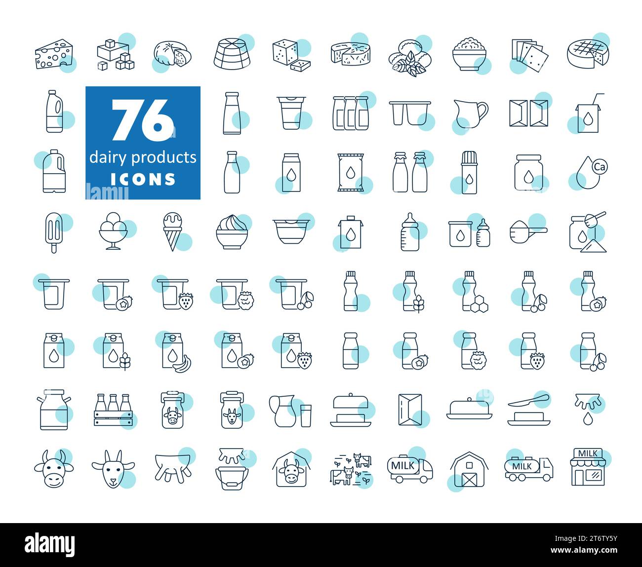 Milk, dairy products vector icon set. Graph symbol for cooking web site ...