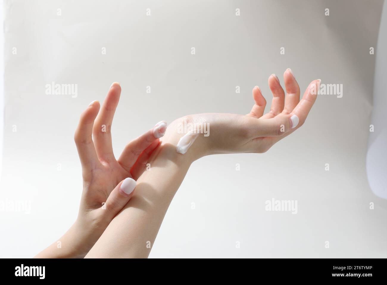 Beautiful Woman Hands Female Hands Applying Cream Stock Photo - Alamy