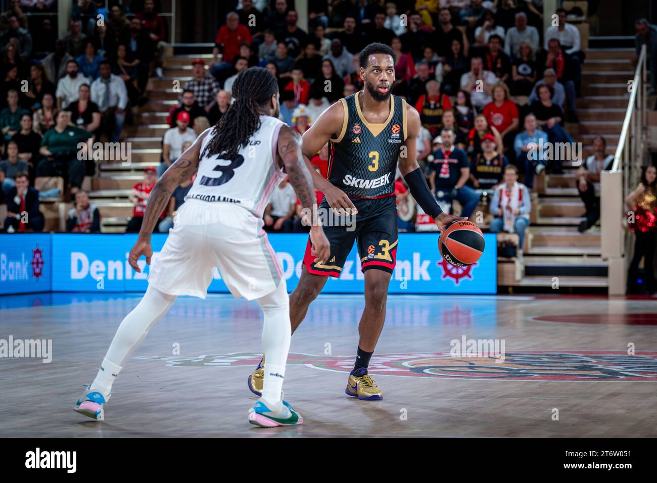 Monaco player #3 Jordan Loyd and Asvel player #3 Paris Lee are seen in ...