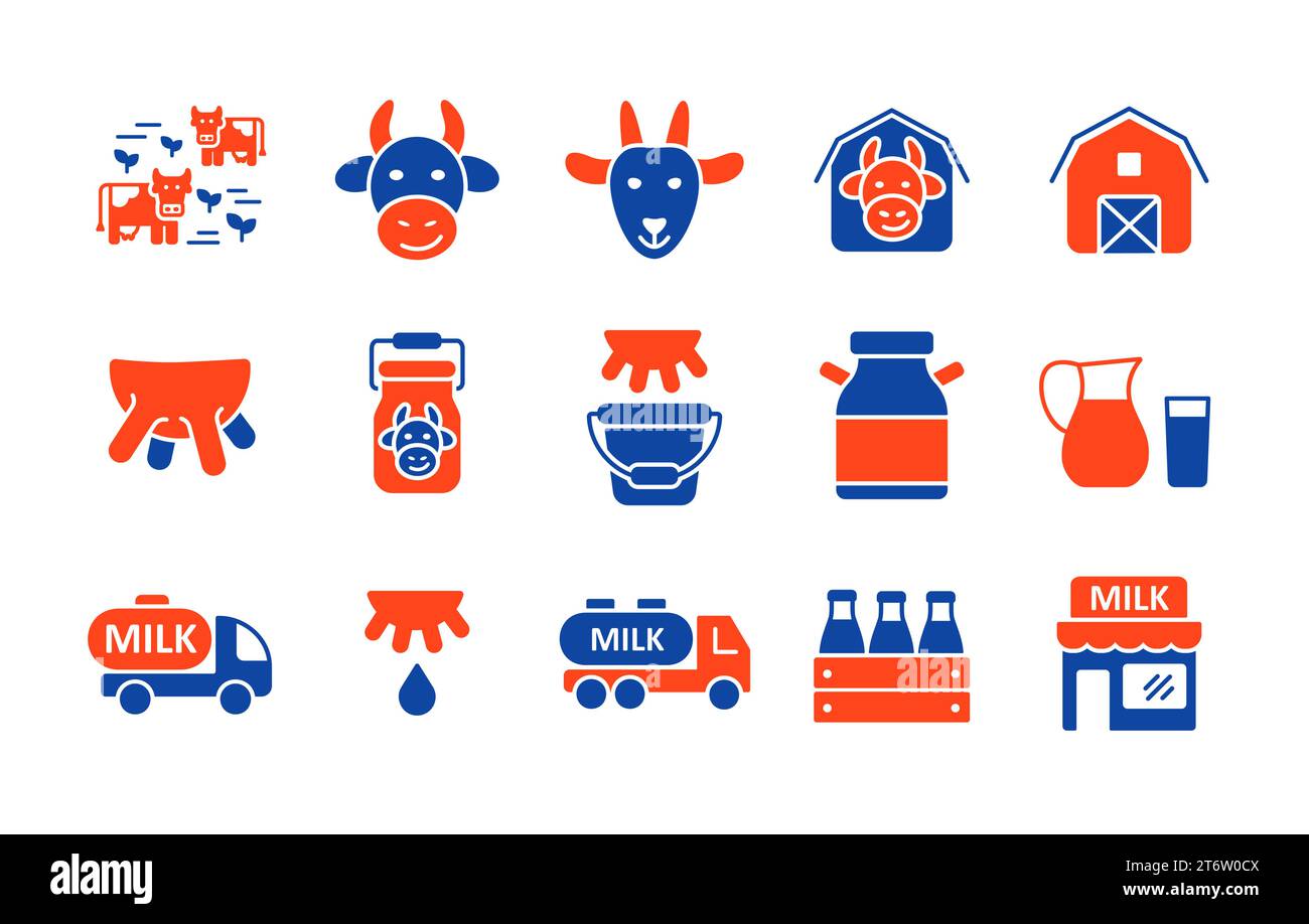 Milk vector icons set. Dairy products sign. Graph symbol for cooking ...