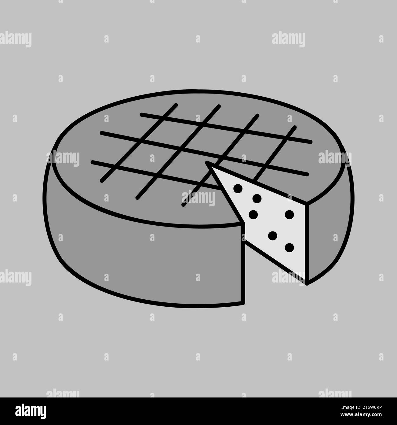 Head hard cheese with a slice cut out vector grayscale icon. Dairy ...