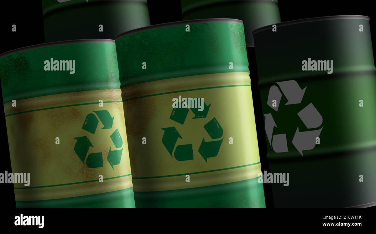 Recycling ecology reuse barrels in row concept. Green environment and ...