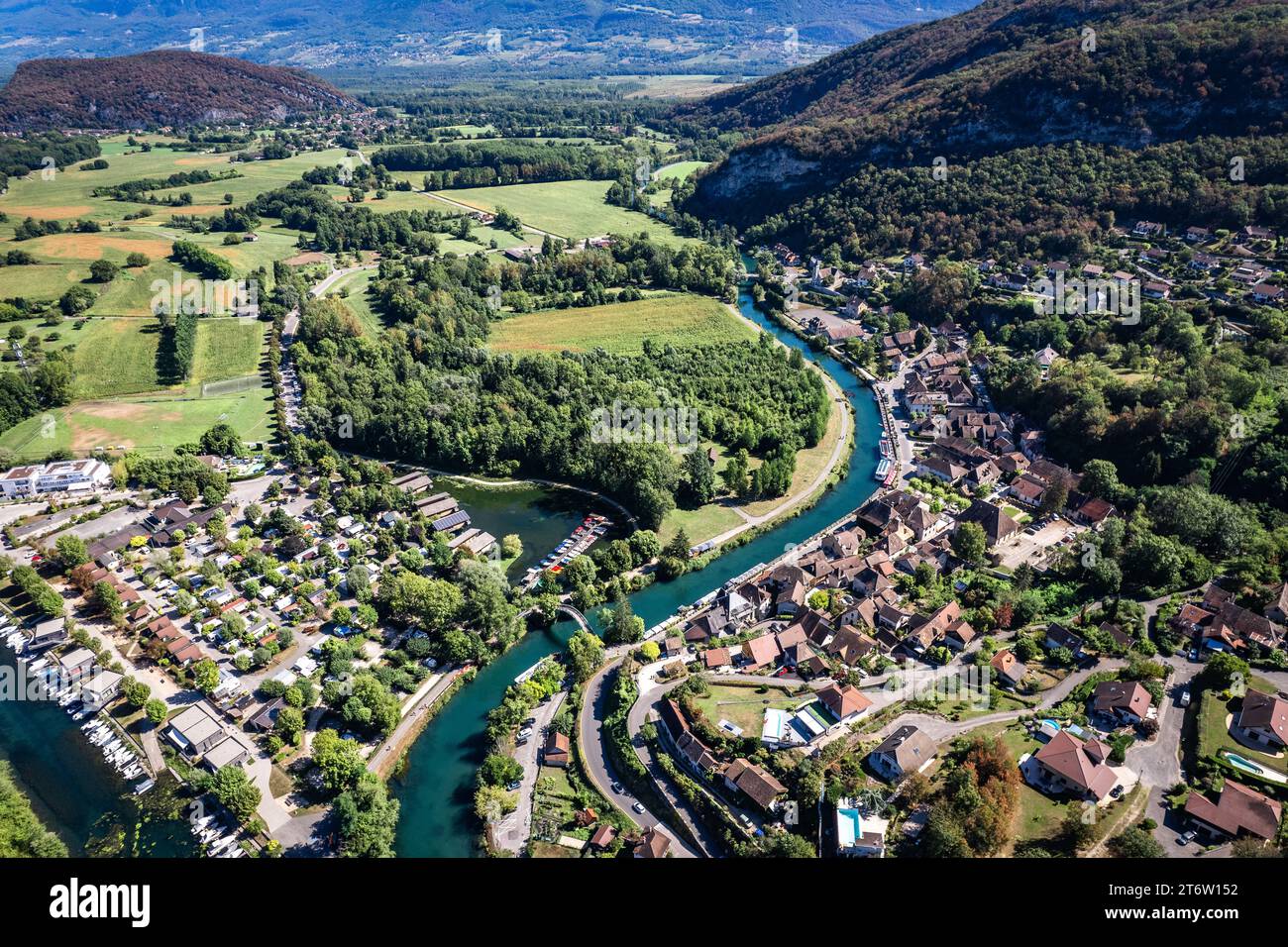 Aerial view of Chanaz, Canal de Savieres in Savoie, France Stock Photo ...