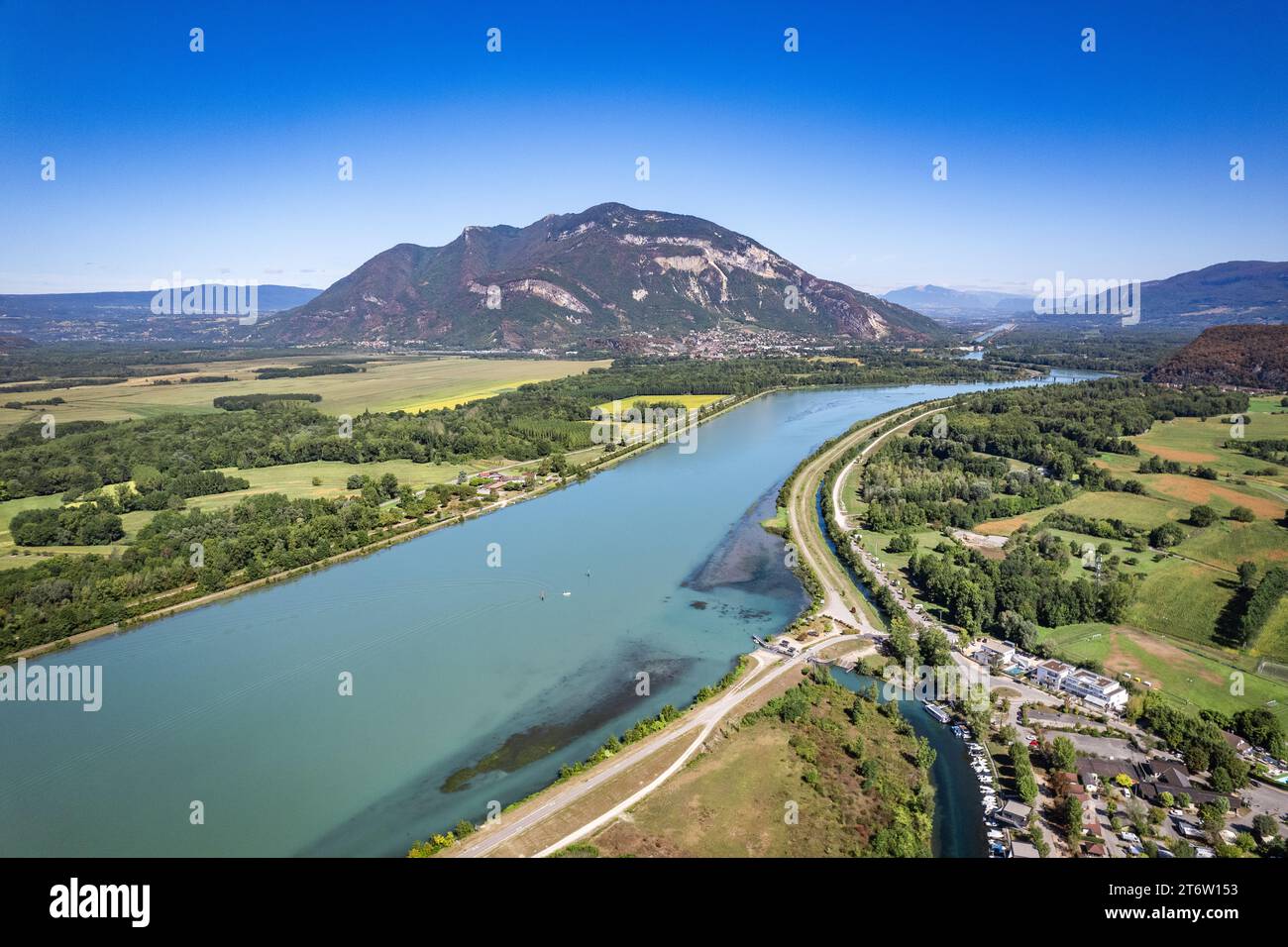 Aerial view of Chanaz, Canal de Savieres in Savoie, France Stock Photo ...