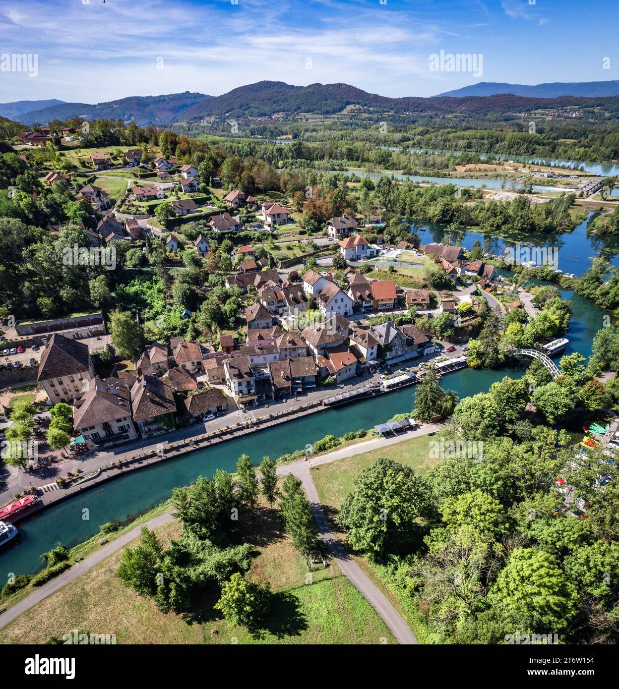 Aerial view of Chanaz, Canal de Savieres in Savoie, France Stock Photo ...