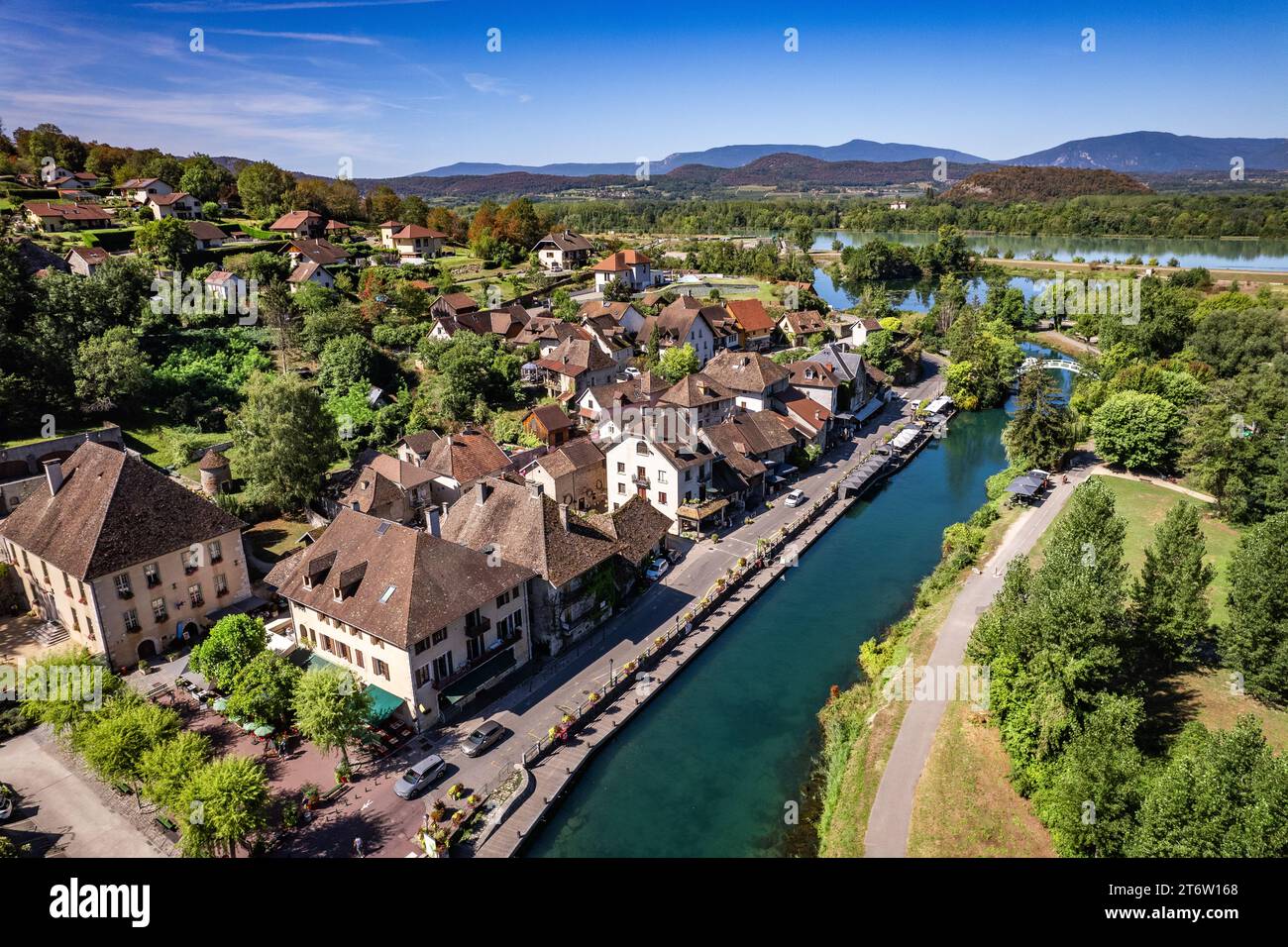 Aerial view of Chanaz, Canal de Savieres in Savoie, France Stock Photo ...