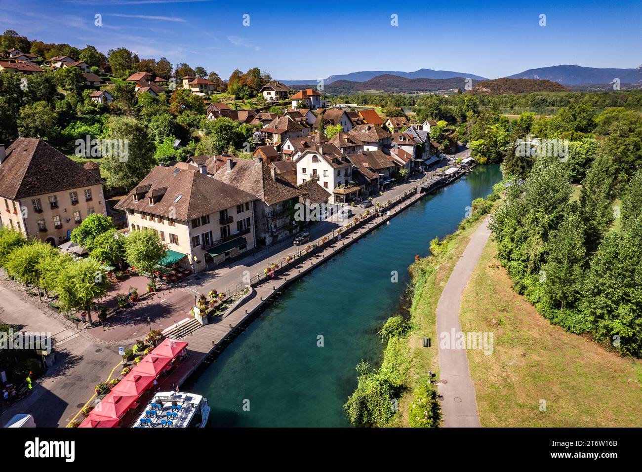 Aerial view of Chanaz, Canal de Savieres in Savoie, France Stock Photo ...