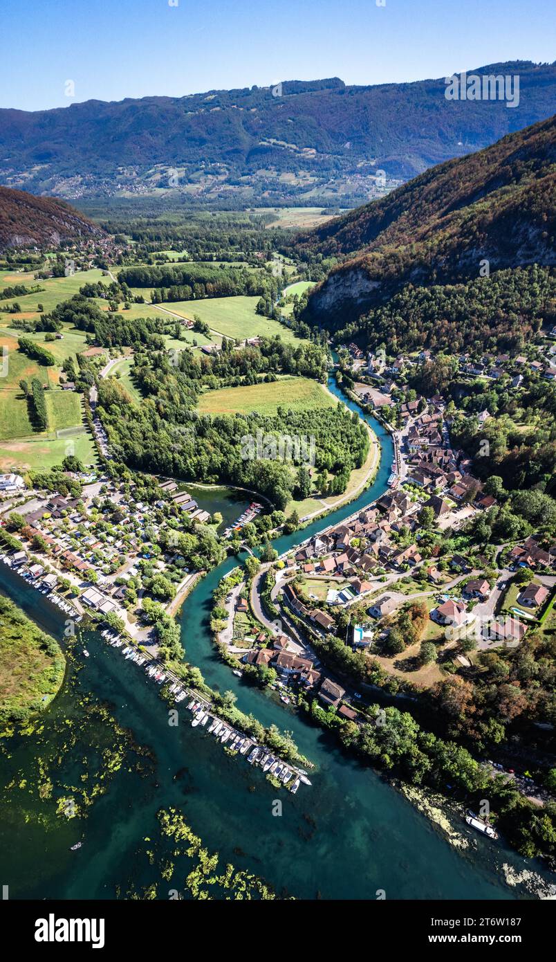 Aerial view of Chanaz, Canal de Savieres in Savoie, France Stock Photo ...