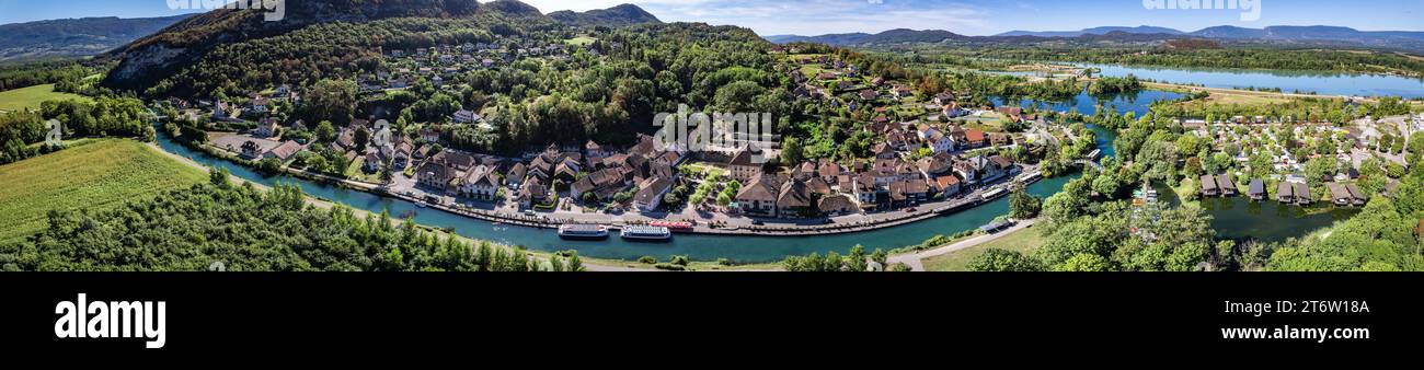 Aerial view of Chanaz, Canal de Savieres in Savoie, France Stock Photo ...