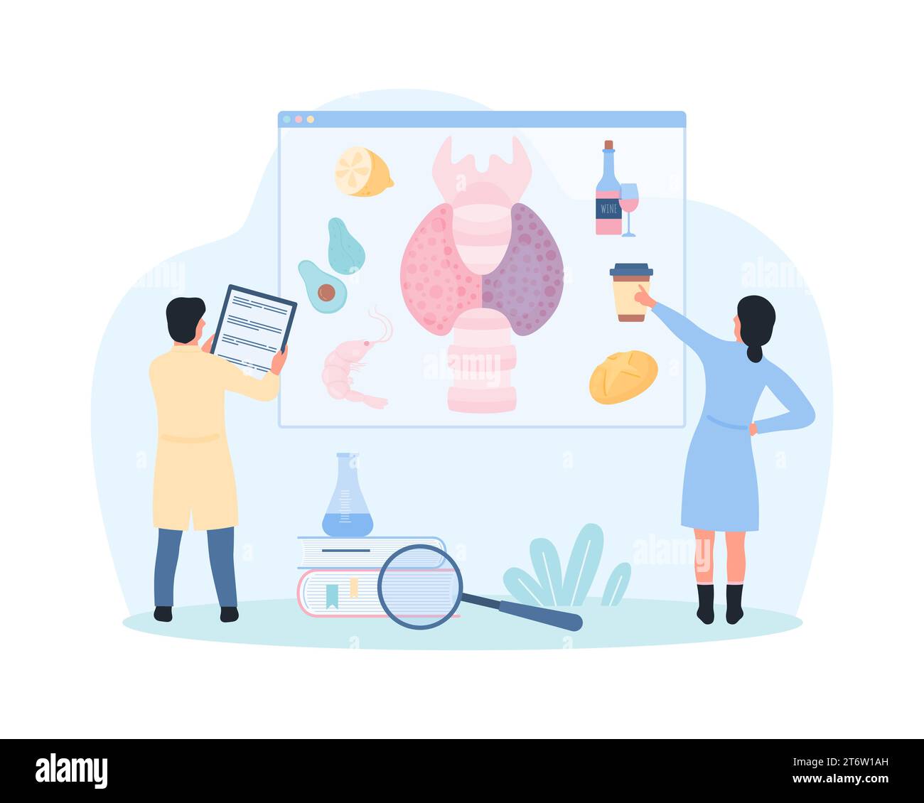 Diet for thyroid disease vector illustration. Cartoon tiny doctors with ...