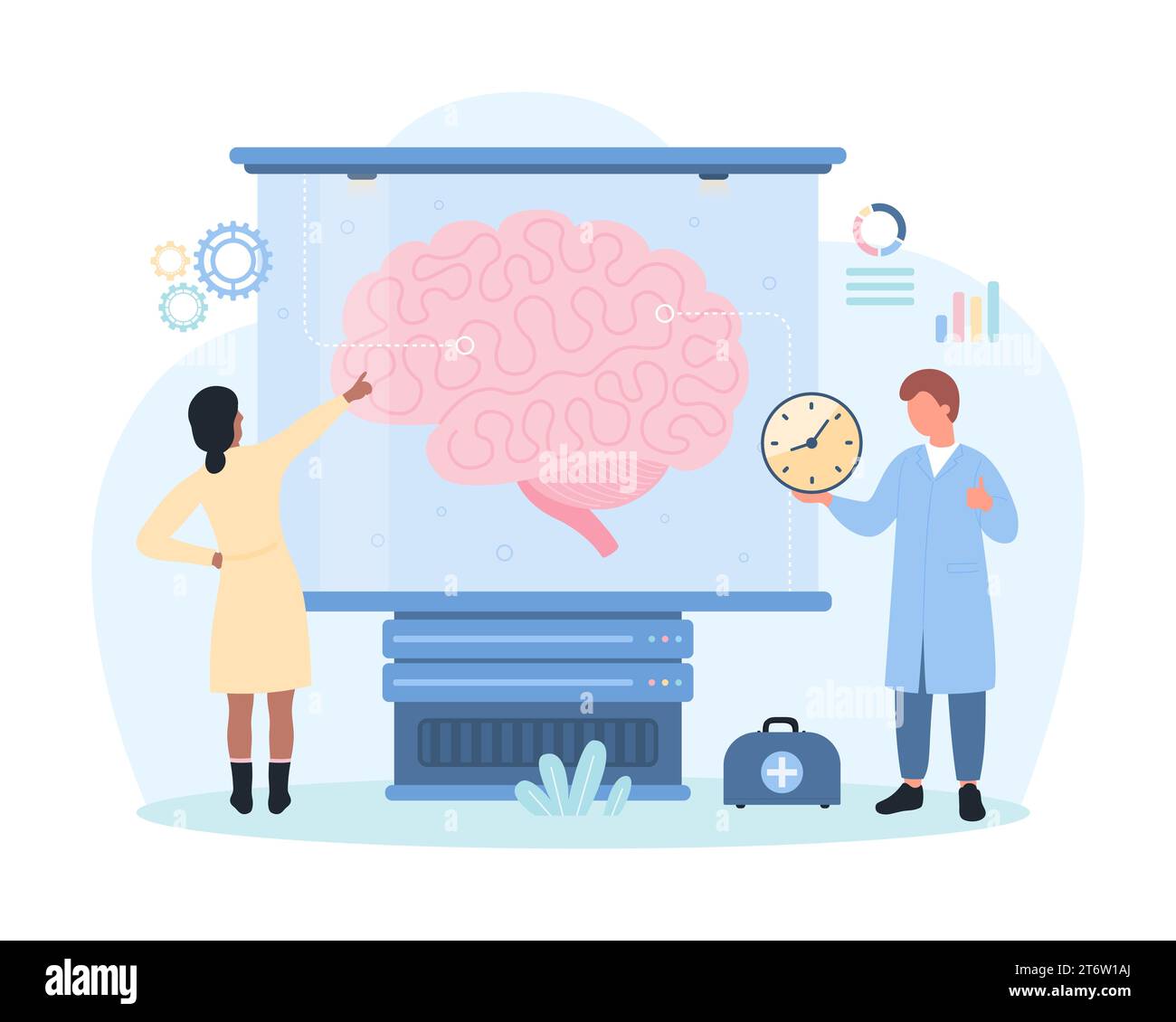 Medical brain research, neurology vector illustration. Cartoon tiny ...