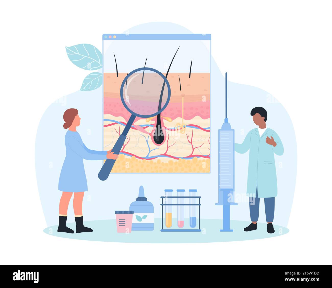 Trichology examination vector illustration. Cartoon tiny people ...
