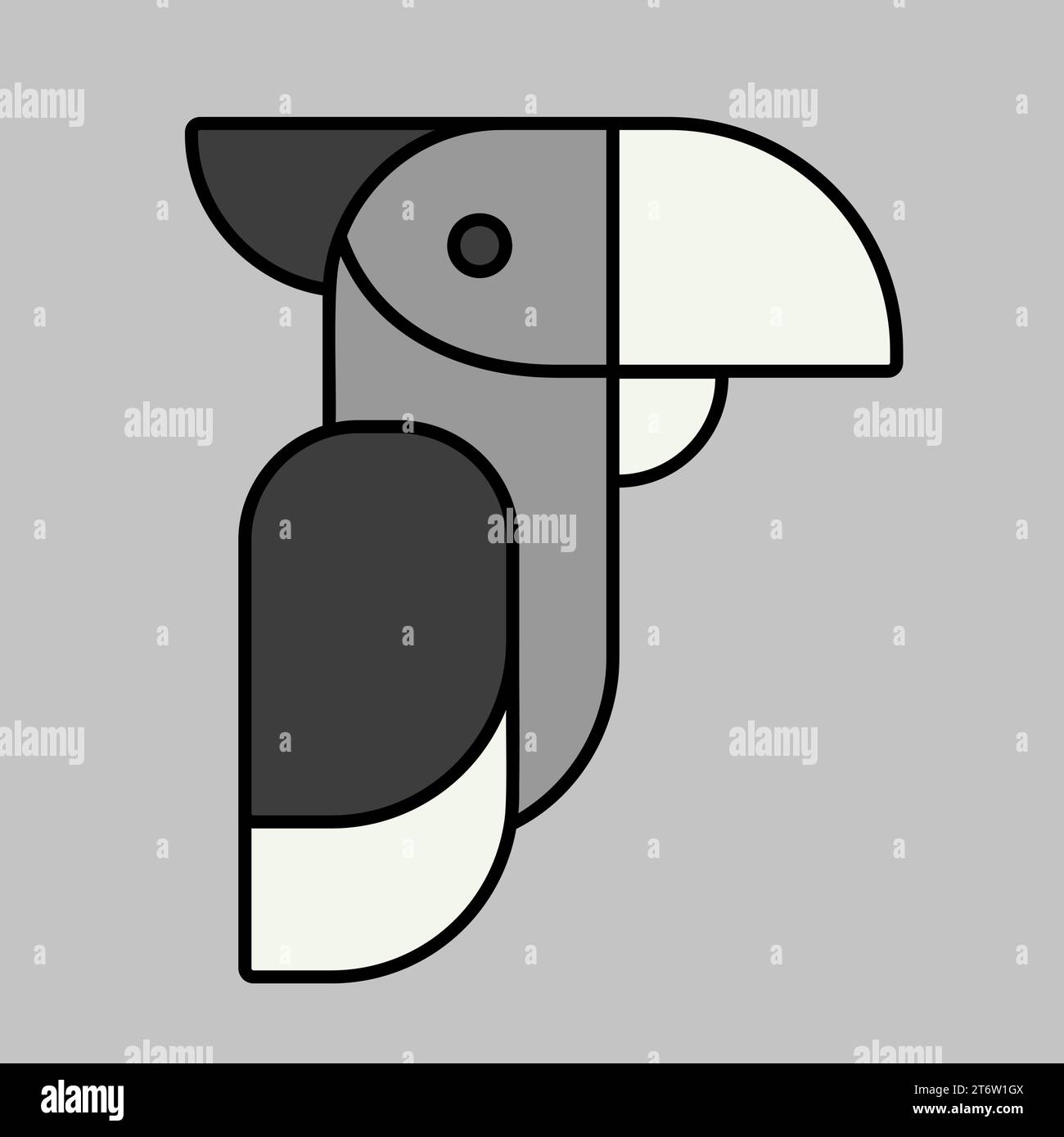 Parrot vector isolated grayscale icon tropical birds. Pet animal sign ...
