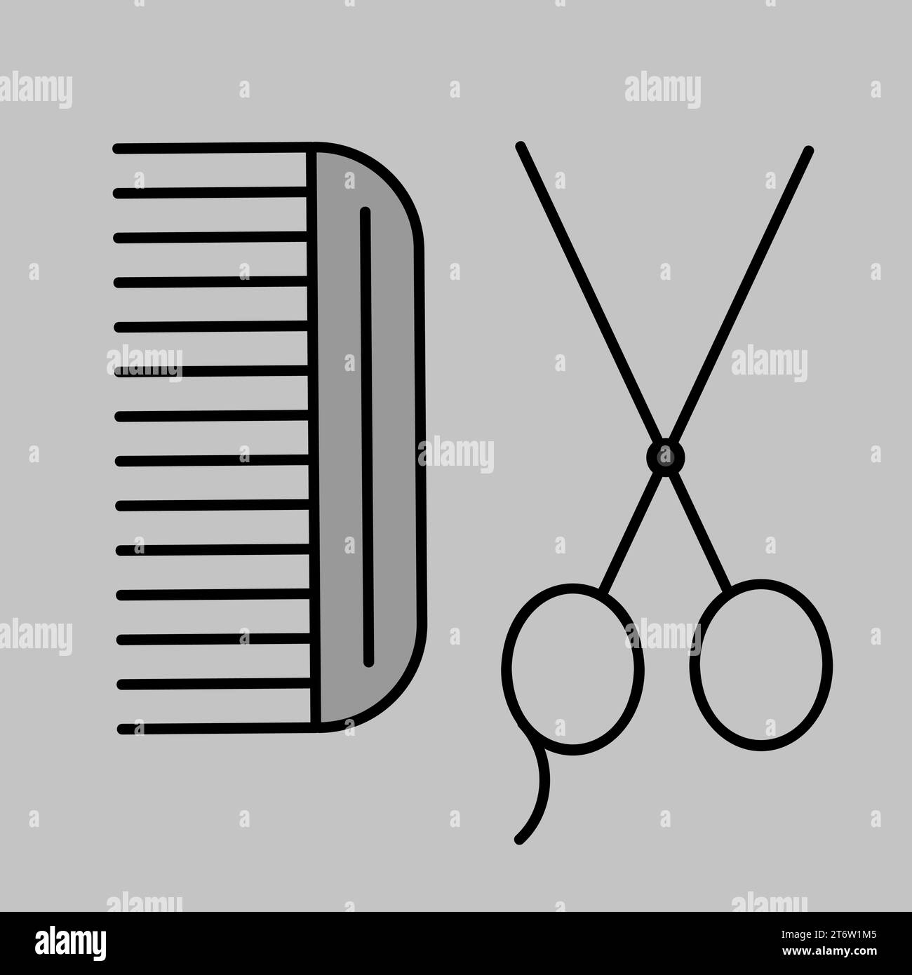 Animal grooming, hairbrush and scissors grayscale icon. Pet animal sign ...