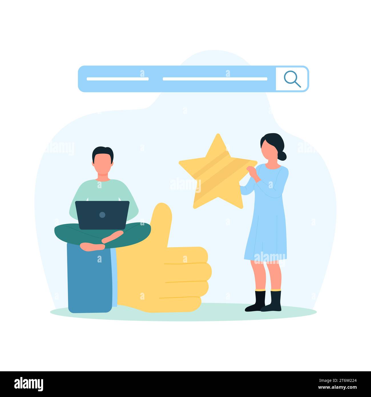 Customers review vector illustration. Cartoon tiny people use giant ...