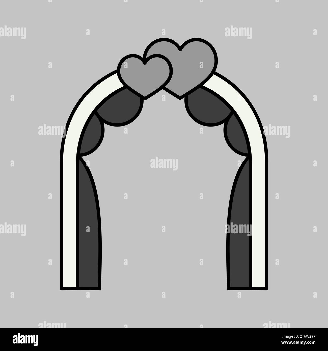 Wedding arch with hearts isolated grayscale icon. Vector illustration ...