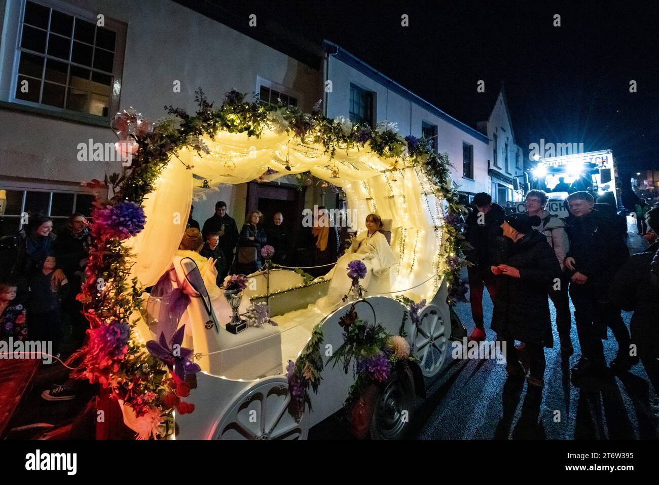 Hatherleigh, UK. 11 Novmeber 2023. Colourful parade floats in the Hatherleigh Carnival & Tar ...