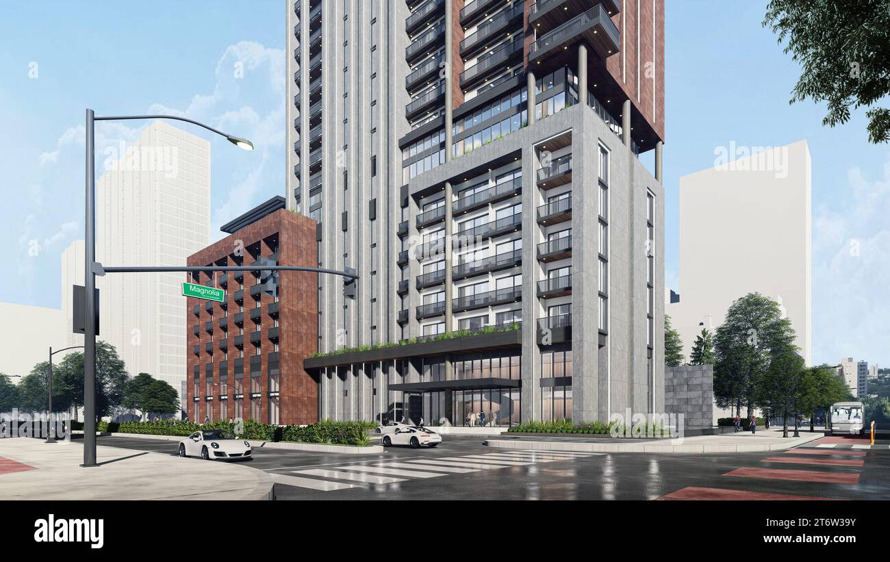 Residential high rise building, Modern skyscraper buildings 3d ...