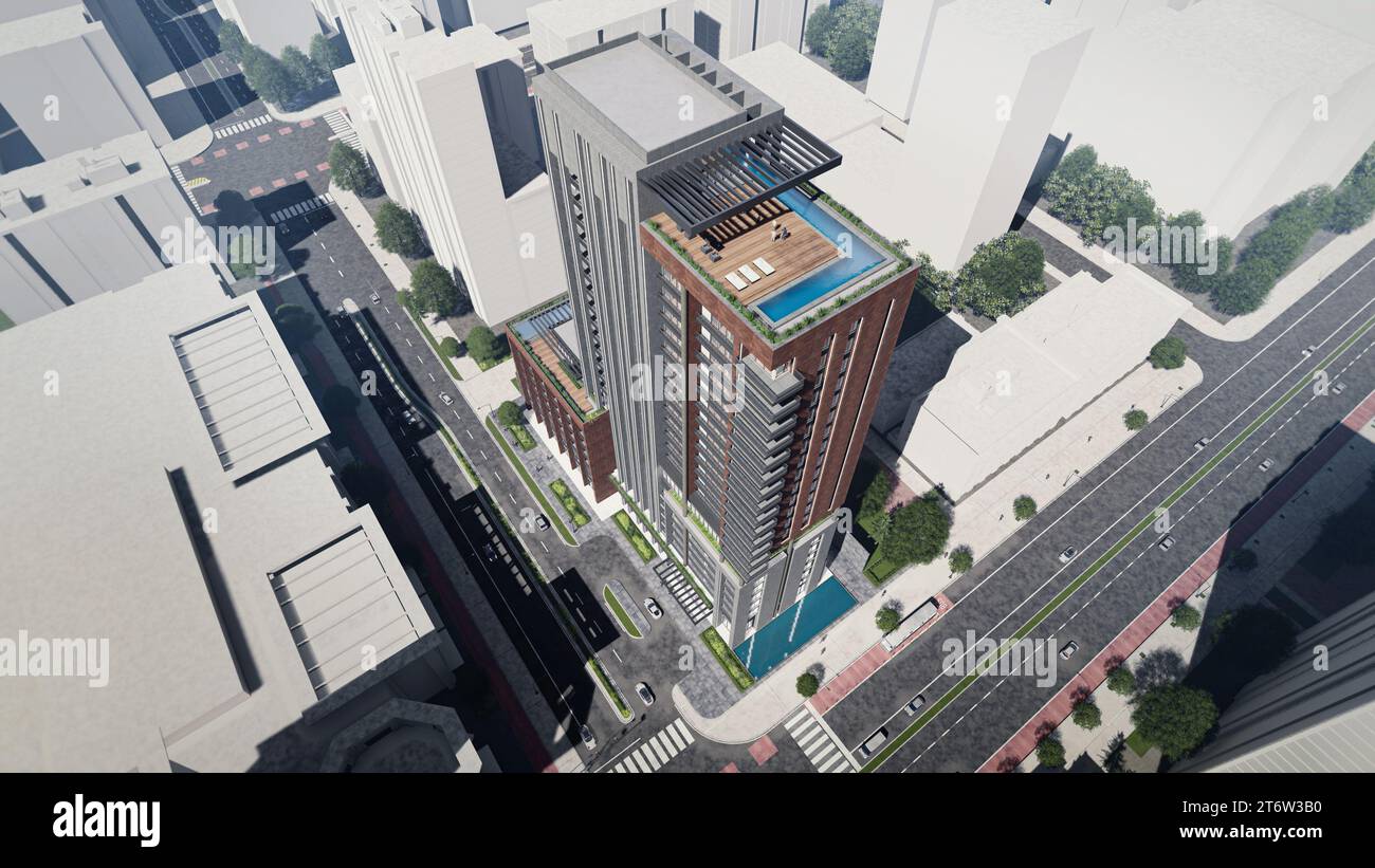 Aerial View of a Residential High Rise Building, Daytime, Modern ...