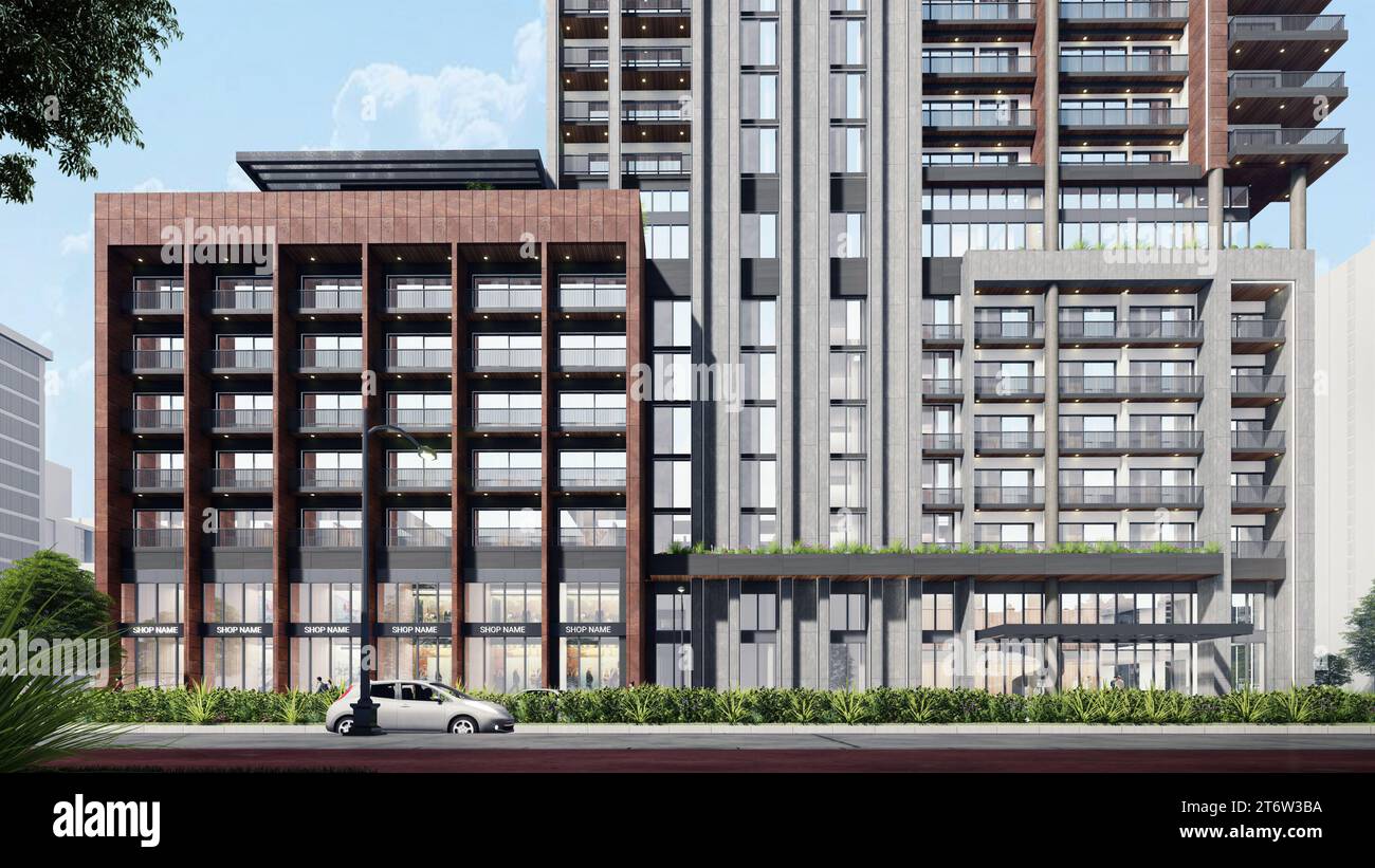 Residential high rise building, Modern skyscraper buildings 3d ...