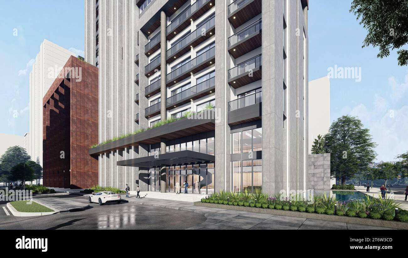 Residential high rise building, Modern skyscraper buildings 3d ...