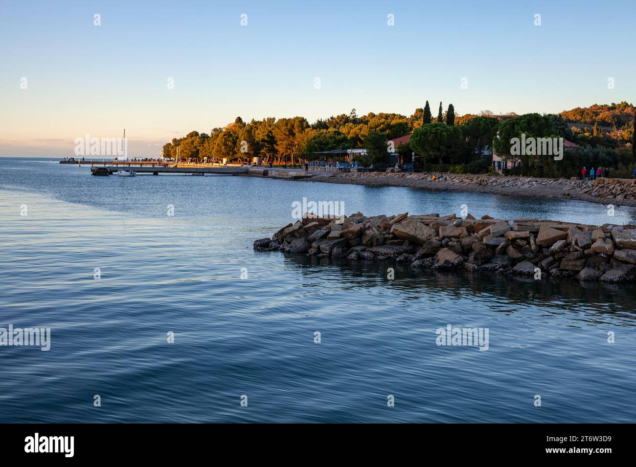 The stones in the seawater in front of Strunjan Beach Natural park ...