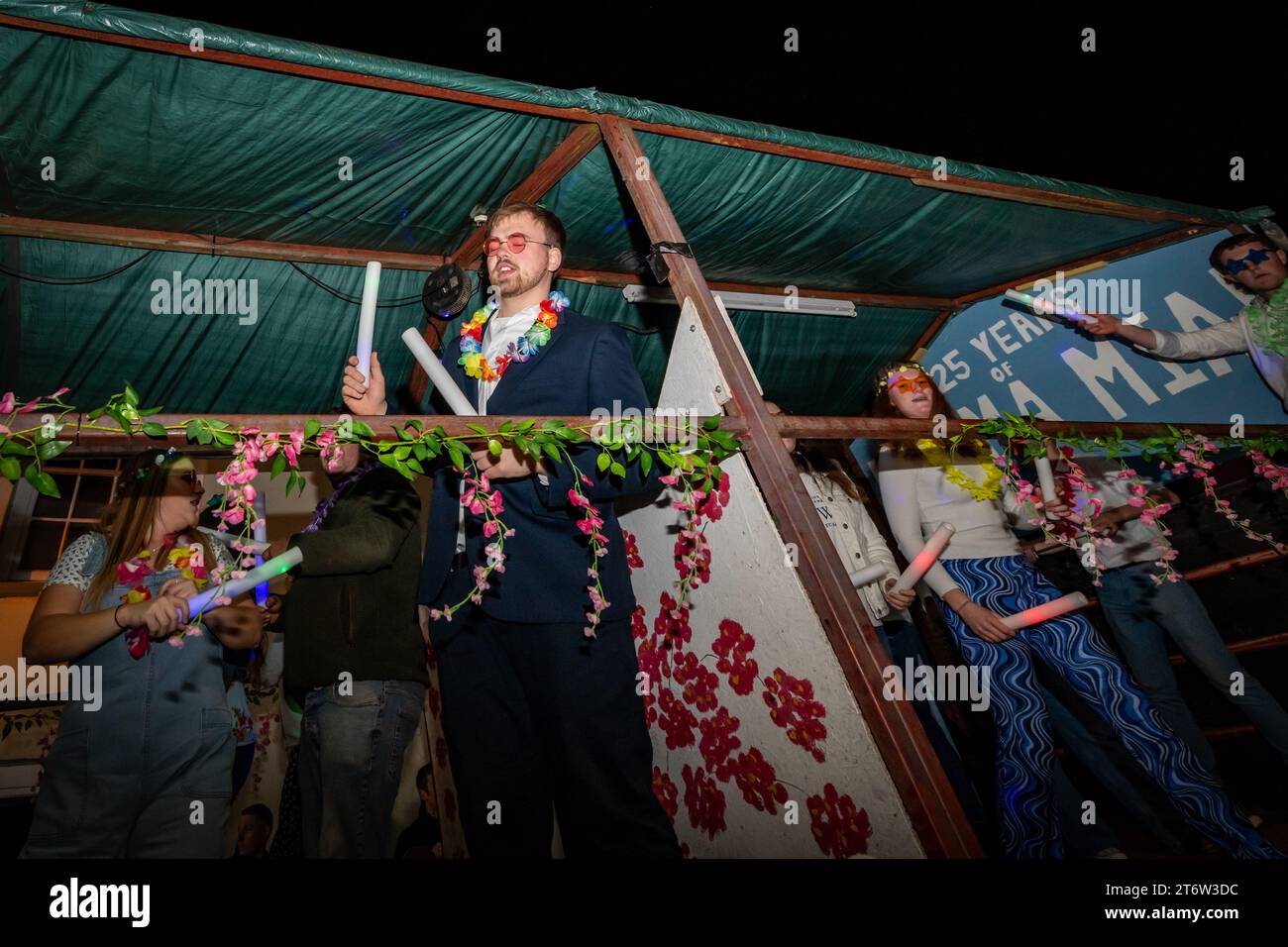 Hatherleigh, UK. 11 Novmeber 2023. Colourful parade floats in the Hatherleigh Carnival & Tar ...