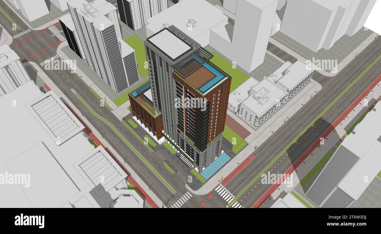 3D top view of Residential high rise building, Modern skyscraper ...