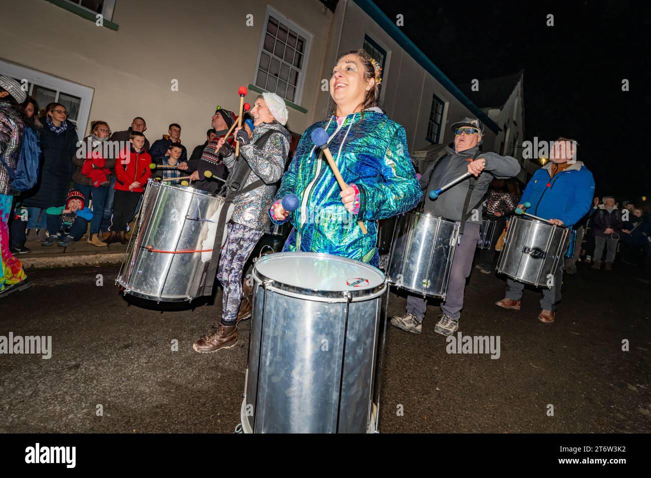 Hatherleigh, UK. 11 Novmeber 2023. Colourful parade floats in the Hatherleigh Carnival & Tar ...