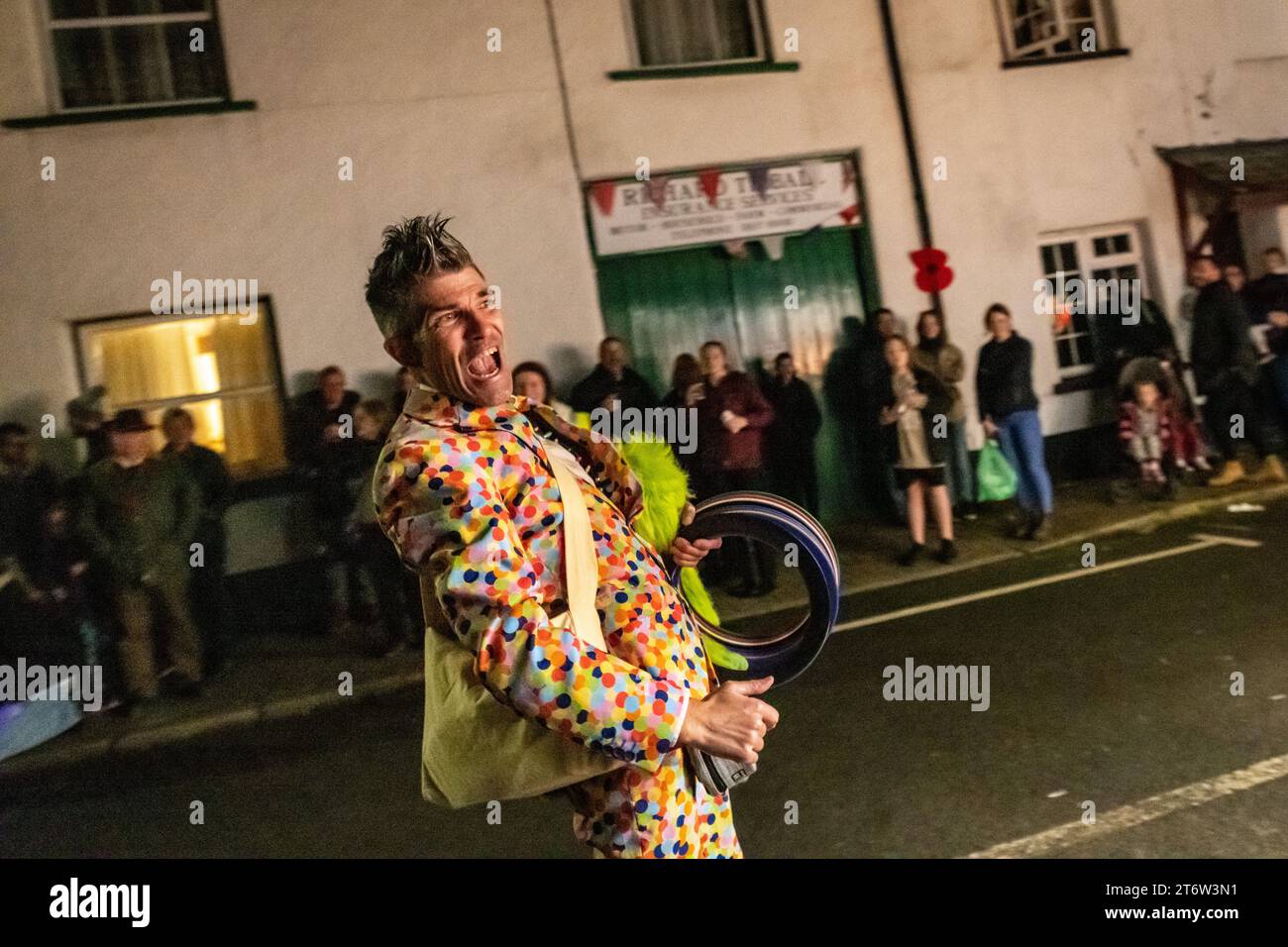 Hatherleigh, UK. 11 Novmeber 2023. Colourful parade floats in the Hatherleigh Carnival & Tar ...