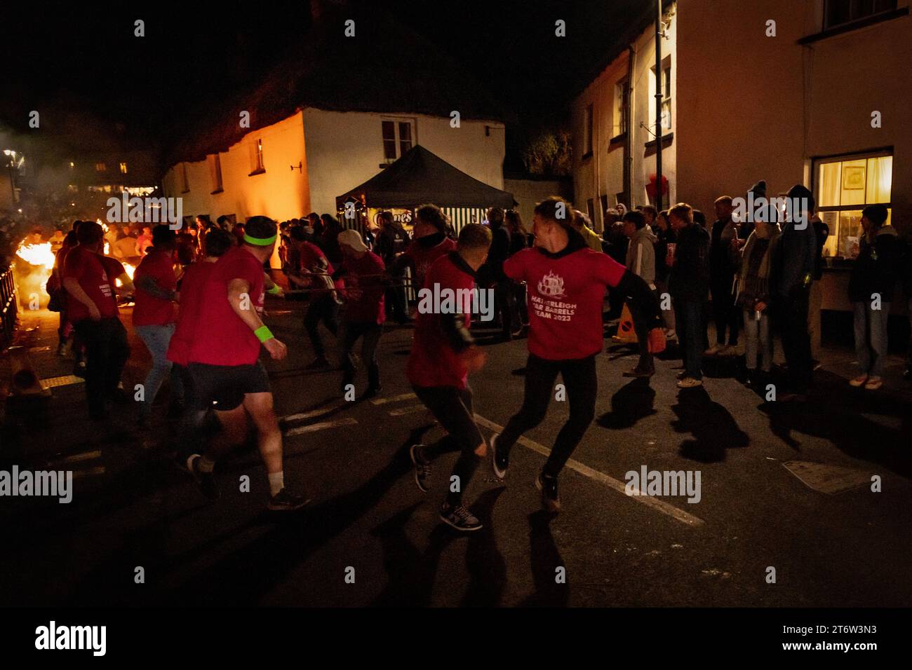 Hatherleigh, UK. 11 Novmeber 2023. High speed flaming barrel run ...