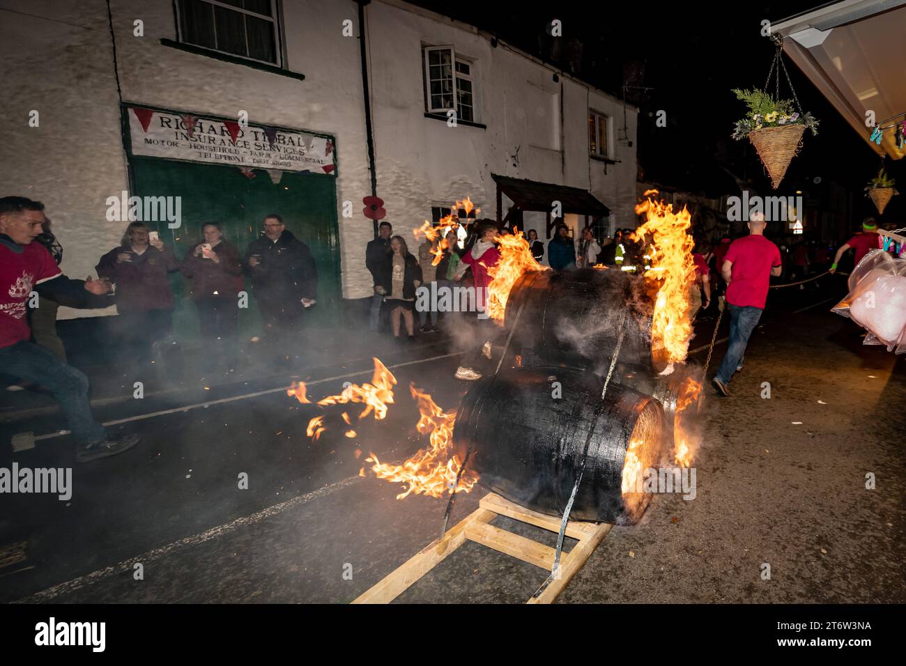 Hatherleigh, UK. 11 Novmeber 2023. High speed flaming barrel run ...