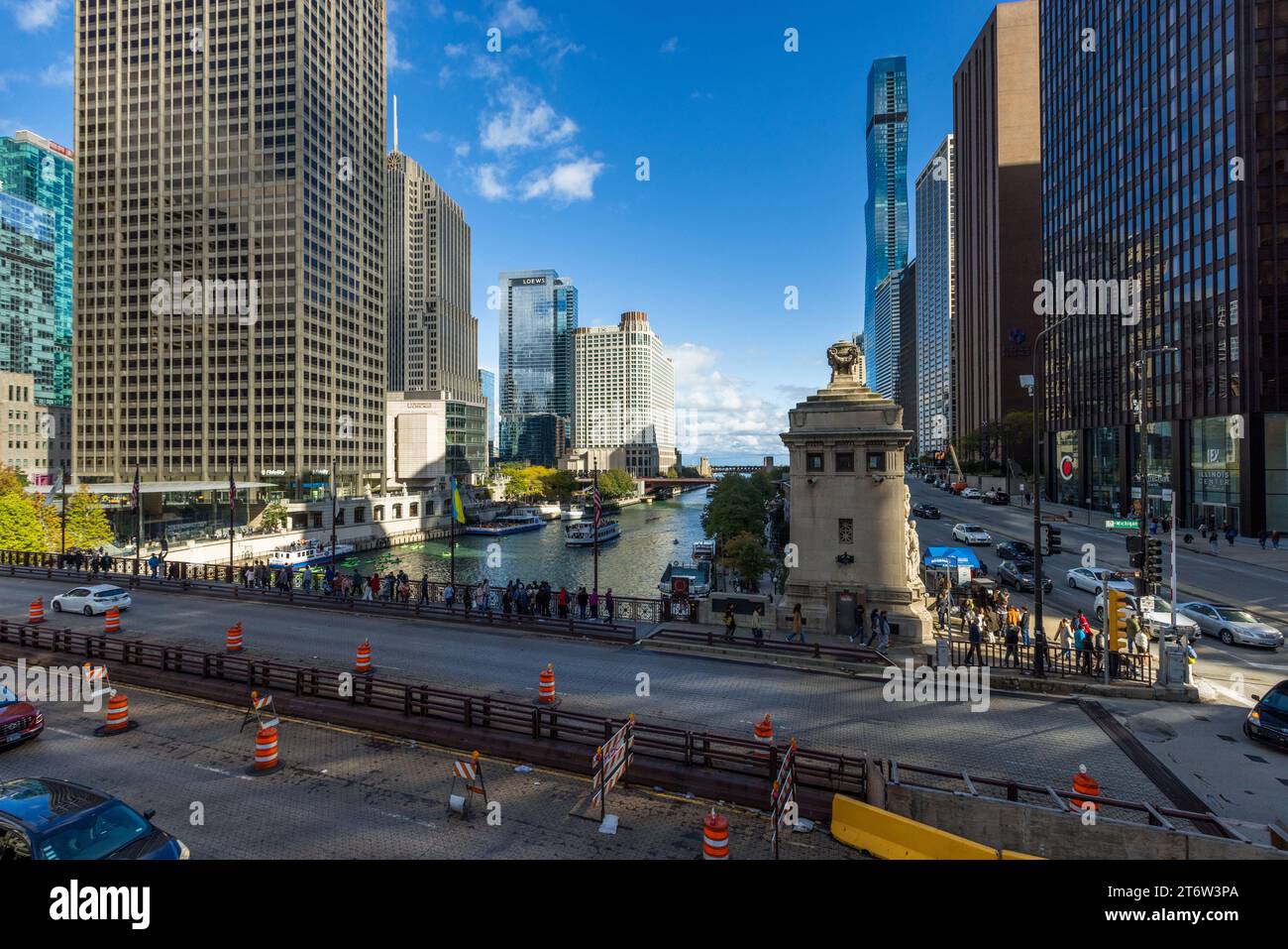 View over the DuSable Bridge towards Lake Michigan. Chicago, United ...