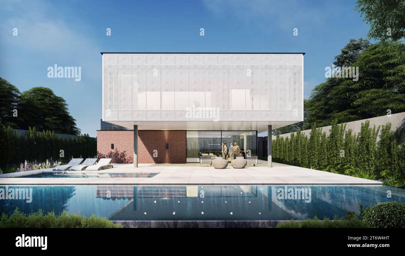 3D rendering illustration of modern house Exterior Scene Stock Photo ...