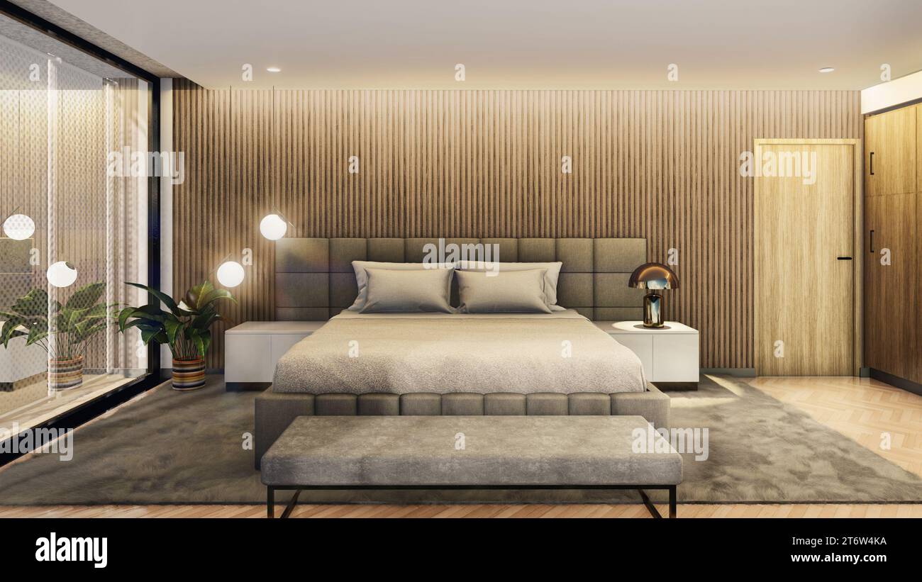 3D rendering illustration of modern house Interior Scene - Bedroom ...
